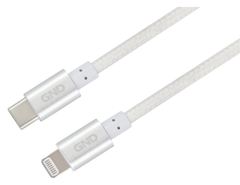 Kabel GND USB-C / Lightning, MFI, opletený, 1m (USBC8P100MM02) bílý ...
